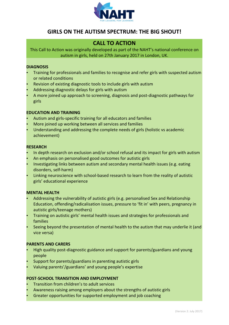 Autism in Girls: Call To Action updated and relaunched – Barry ...