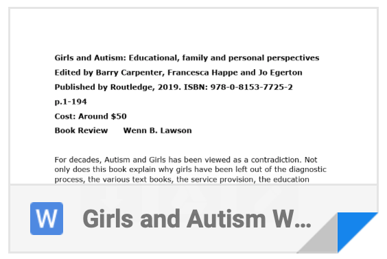 Girls & Autism Book Review by Dr Wenn Lawson – Barry Carpenter Education